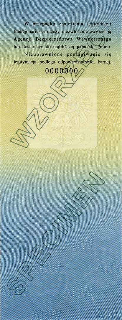 Wzór legitymacji służbowej - BIP - Agencja Bezpieczeństwa Wewnętrznego