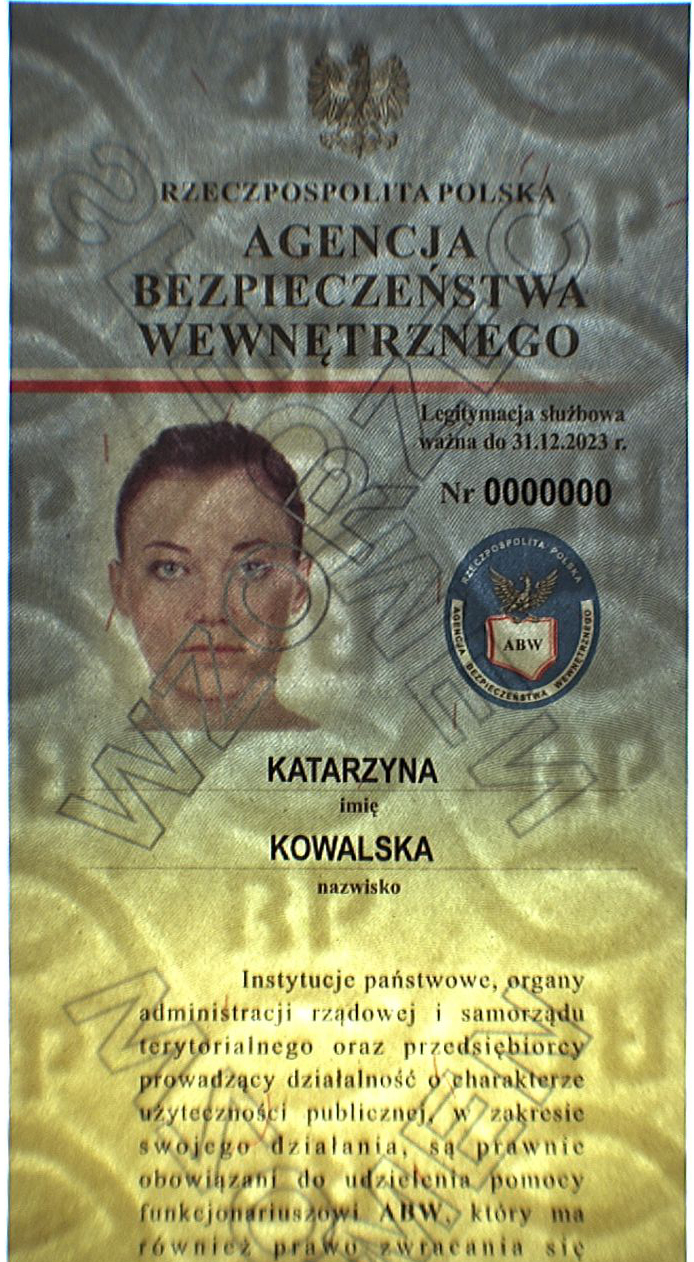 Wzór legitymacji służbowej - BIP - Agencja Bezpieczeństwa Wewnętrznego